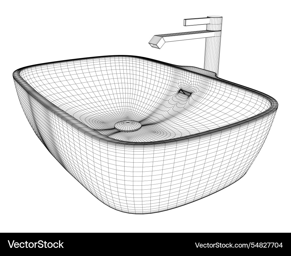 Wireframe bathroom sink with tap line drawing Vector Image