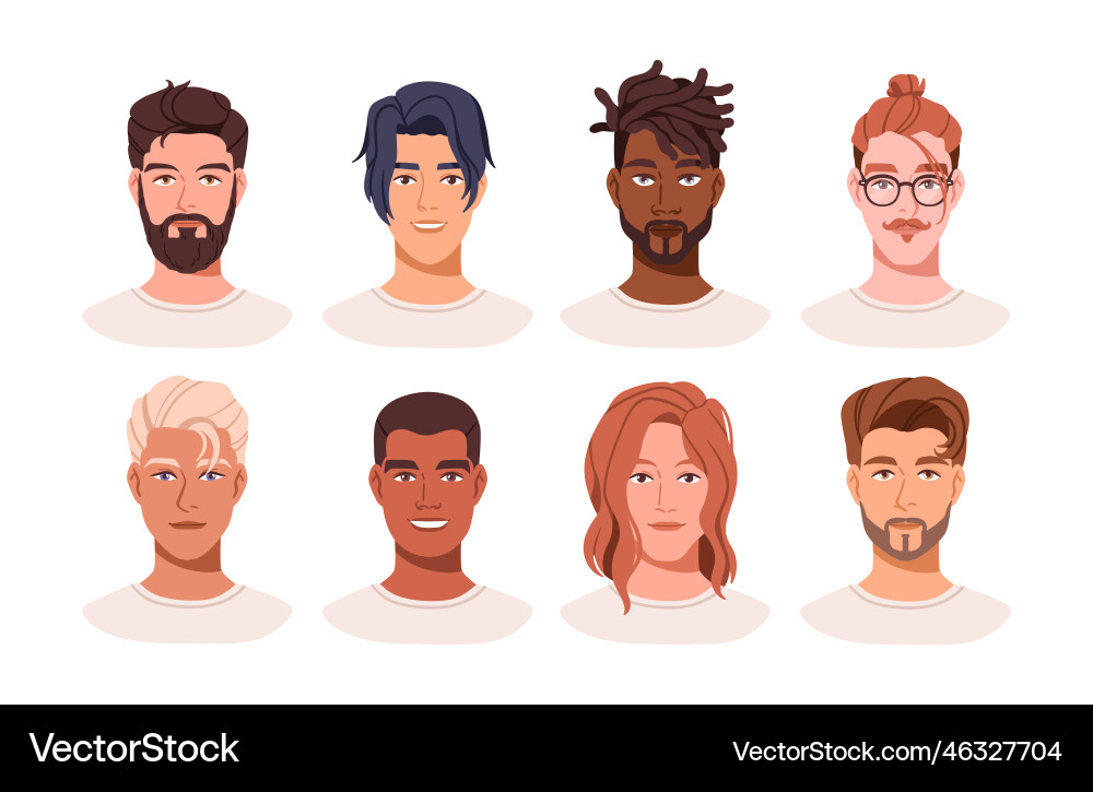 Young men faces avatars handsome modern guys Vector Image