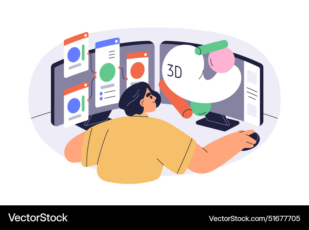 3d designer at work modeling digital art Vector Image
