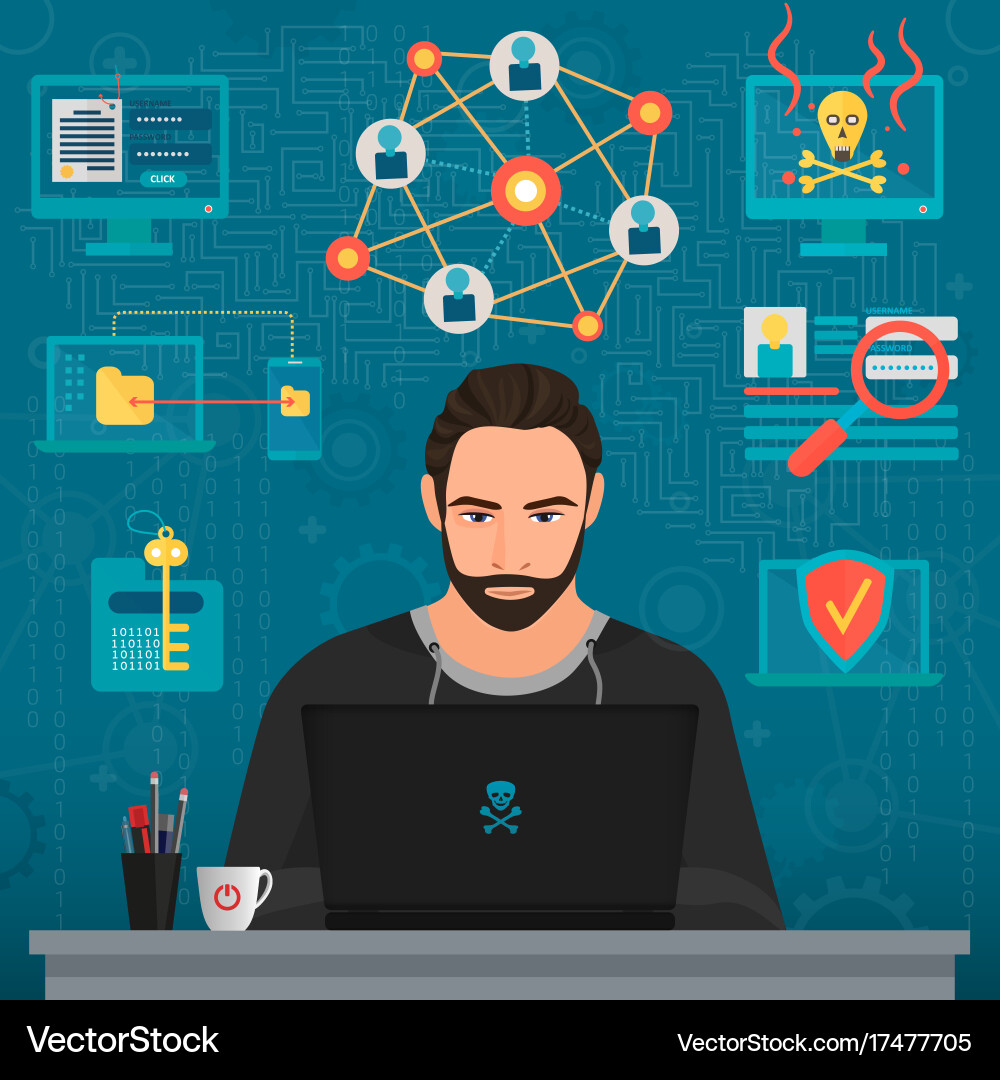 Bearded Coder Hacker Royalty Free Vector Image