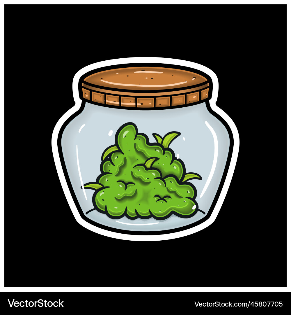 Cartoon Weed Bud Jar Sticker Royalty Free Vector Image