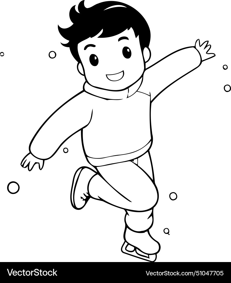 Cute boy skating on ice cartoon style Royalty Free Vector