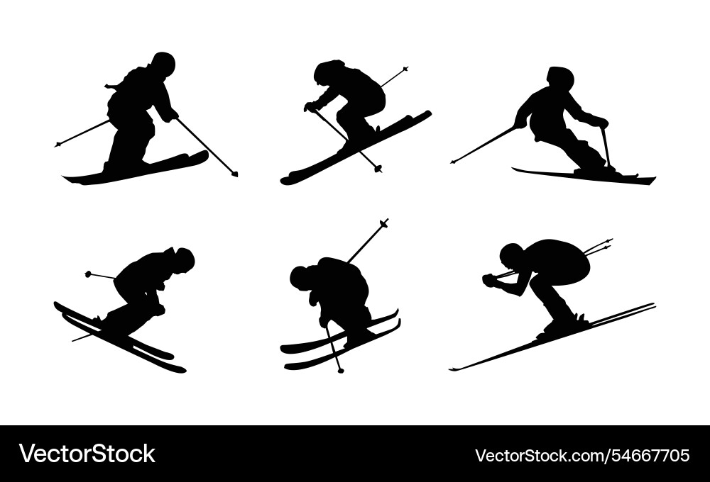 Skiers performing various dynamic winter sports Vector Image
