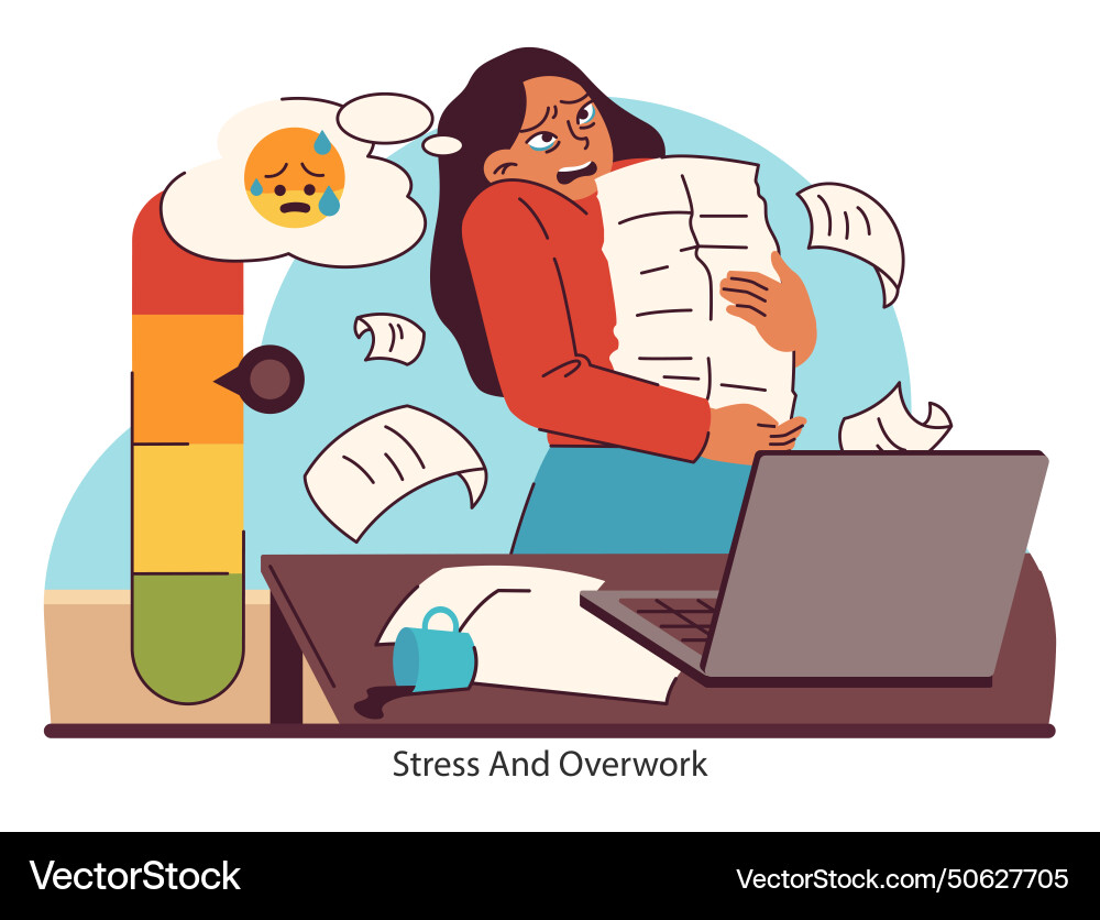 Workplace stress visualized flat Royalty Free Vector Image