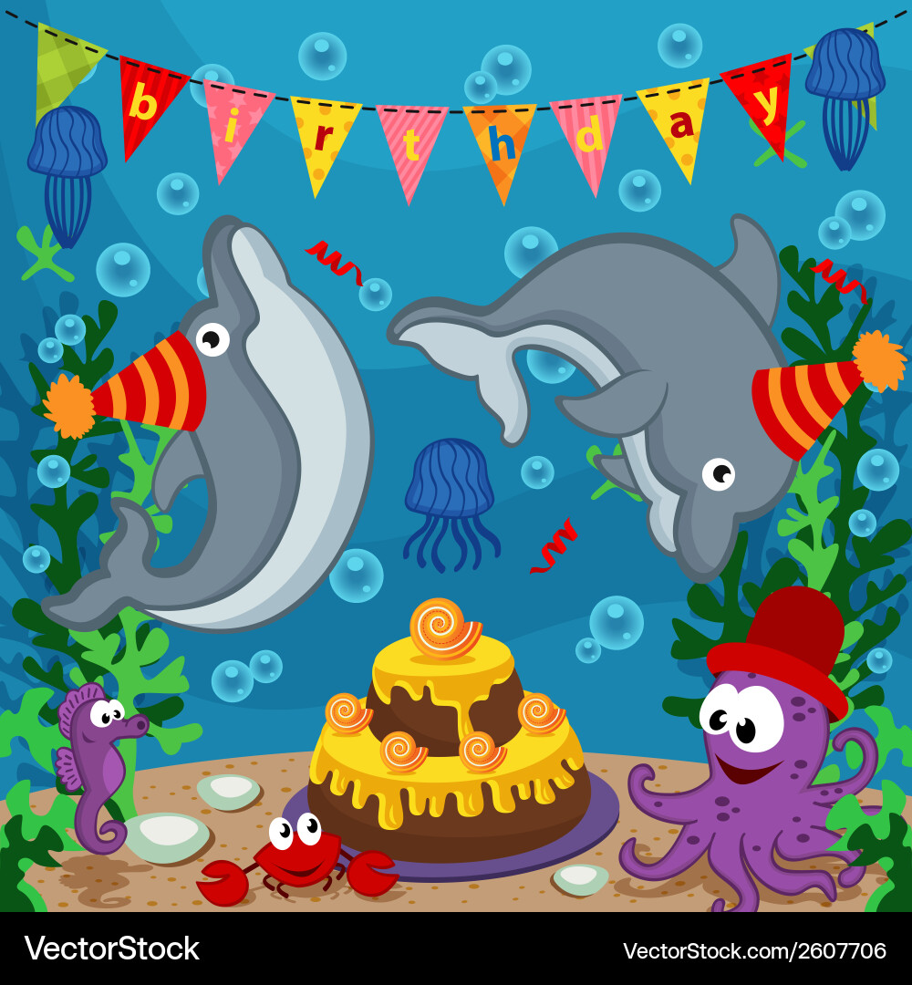Birthday marine animals Royalty Free Vector Image