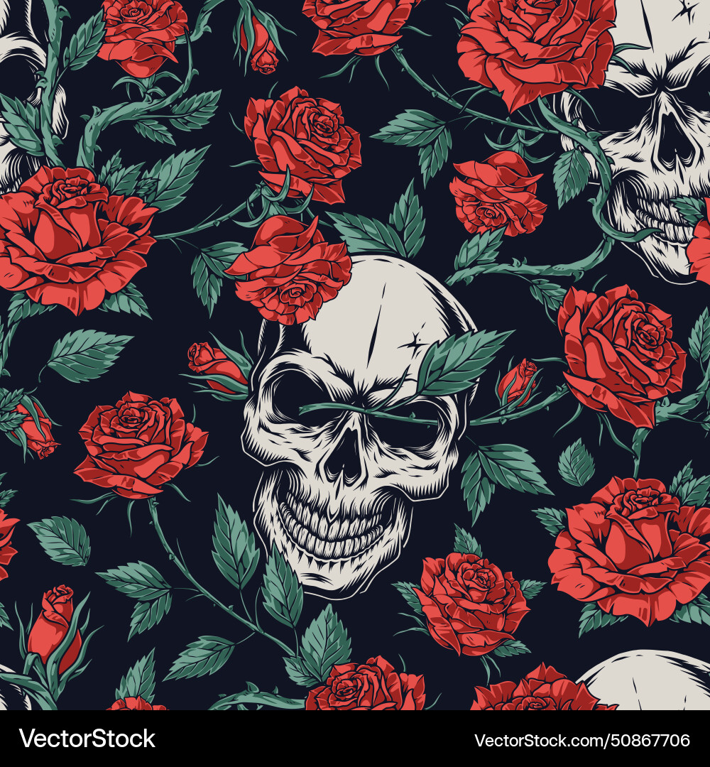 Floral skulls colorful seamless pattern Royalty Free Vector