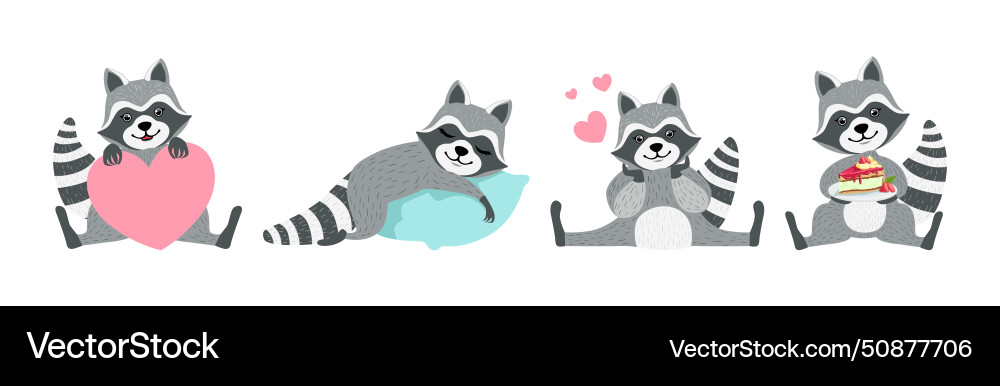 Funny raccoon character engaged in different Vector Image