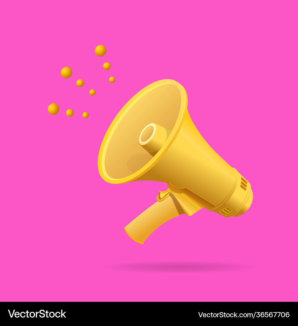 Realistic detailed 3d yellow megaphone Royalty Free Vector