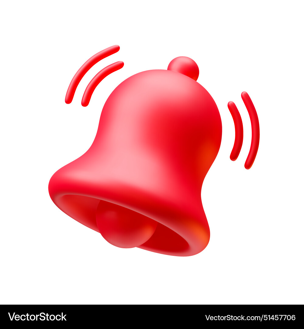Red notification bell ringing icon 3d realistic on