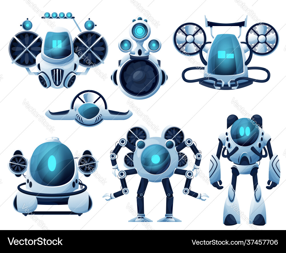 Underwater robot and rov cartoon characters Vector Image