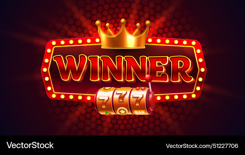 Winner frame label slot sign machine night vegas Vector Image