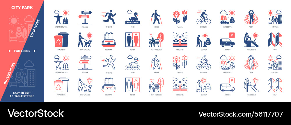 Park solid outline set Royalty Free Vector Image