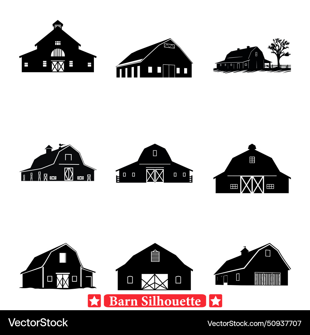 Vintage agrarian classic barn silhouette bundle Vector Image