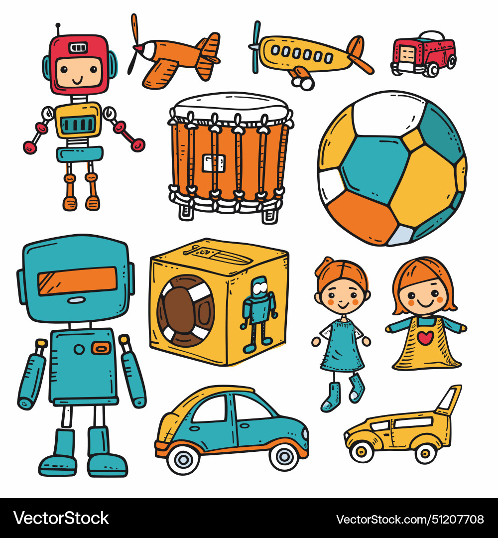 Collection colorful cartoon drawings featuring Vector Image