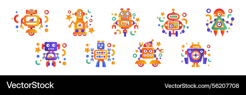 Colorful robot and cyborg with limb set Royalty Free Vector