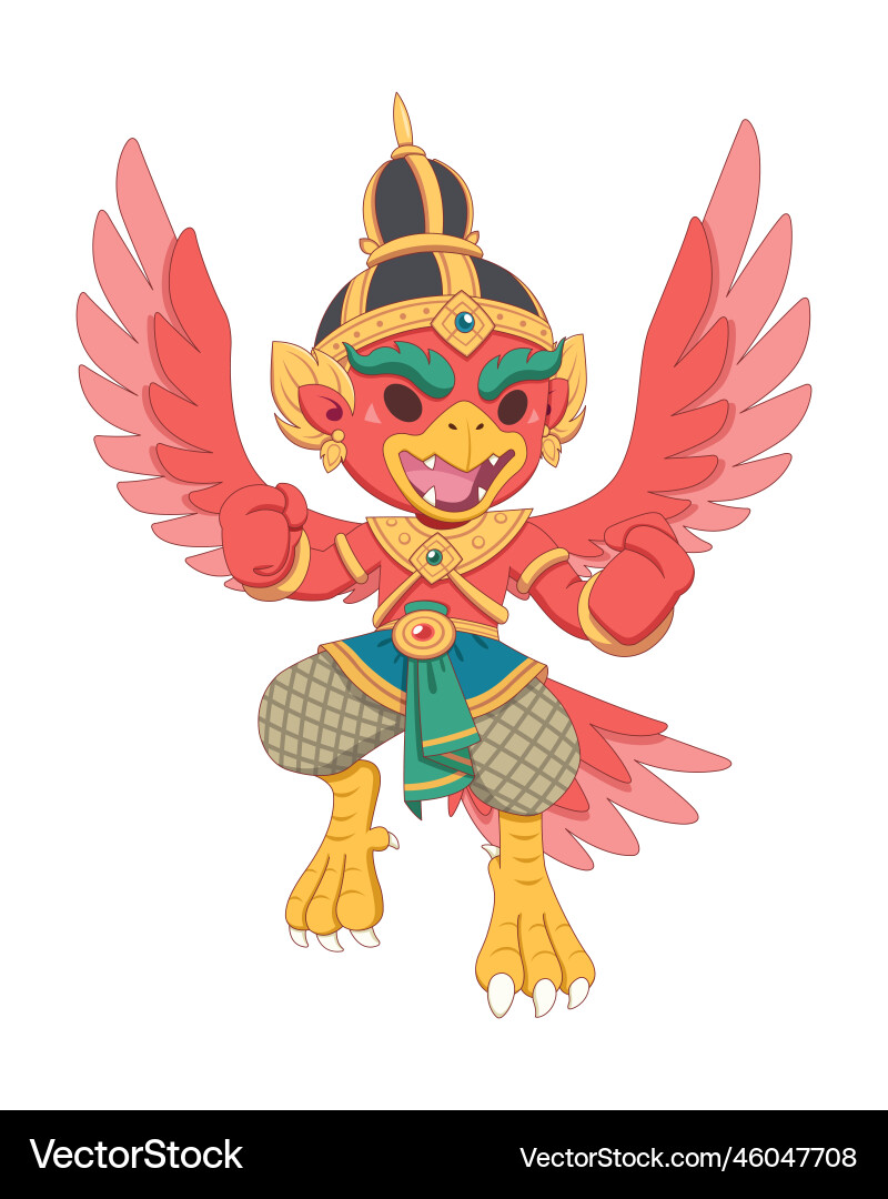 Cute style red garuda half human bird cartoon Vector Image
