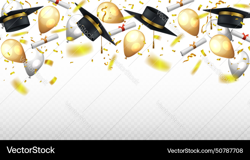 Falling graduation cap diploma paper and gold Vector Image