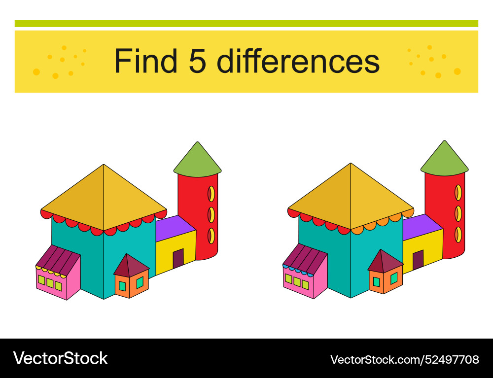 Find 5 differences logic puzzle game for kids Vector Image