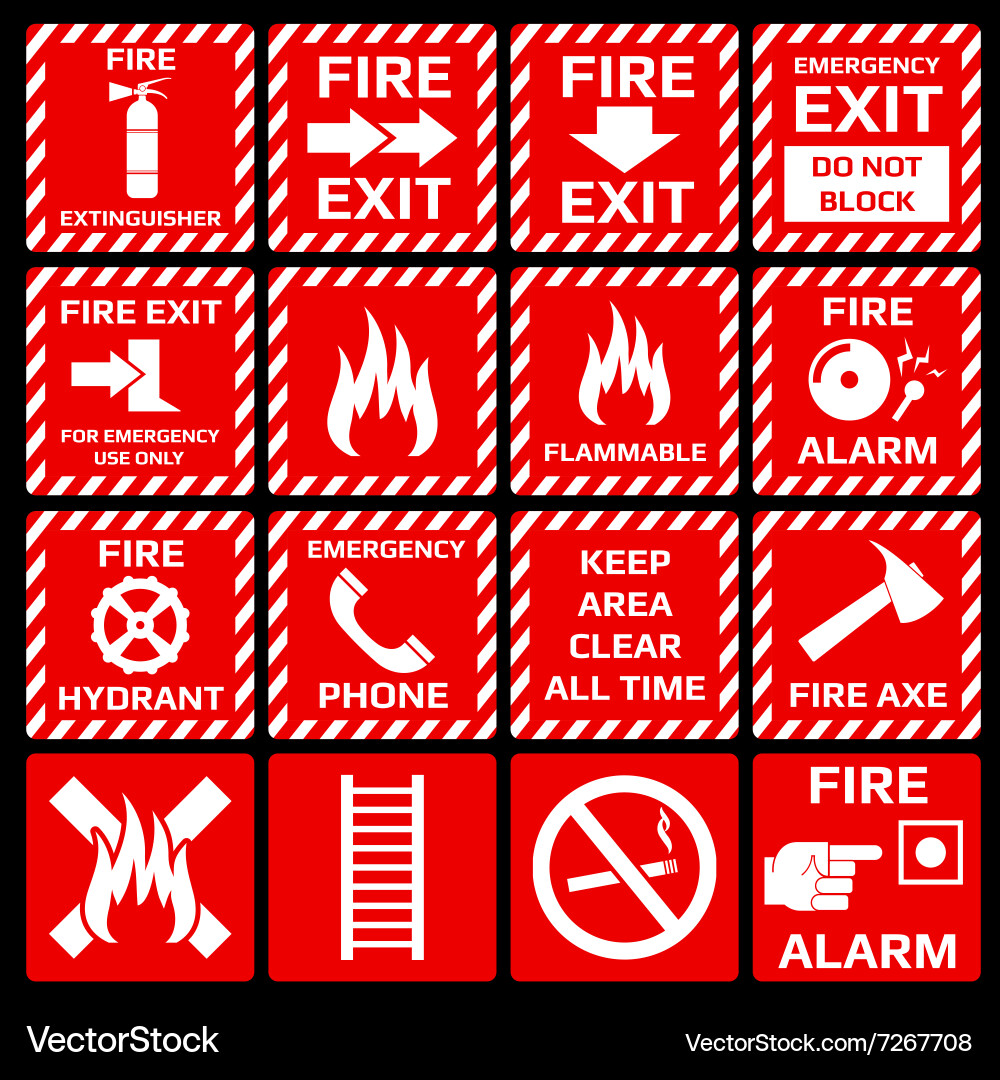 Fire alarm symbols set Royalty Free Vector Image