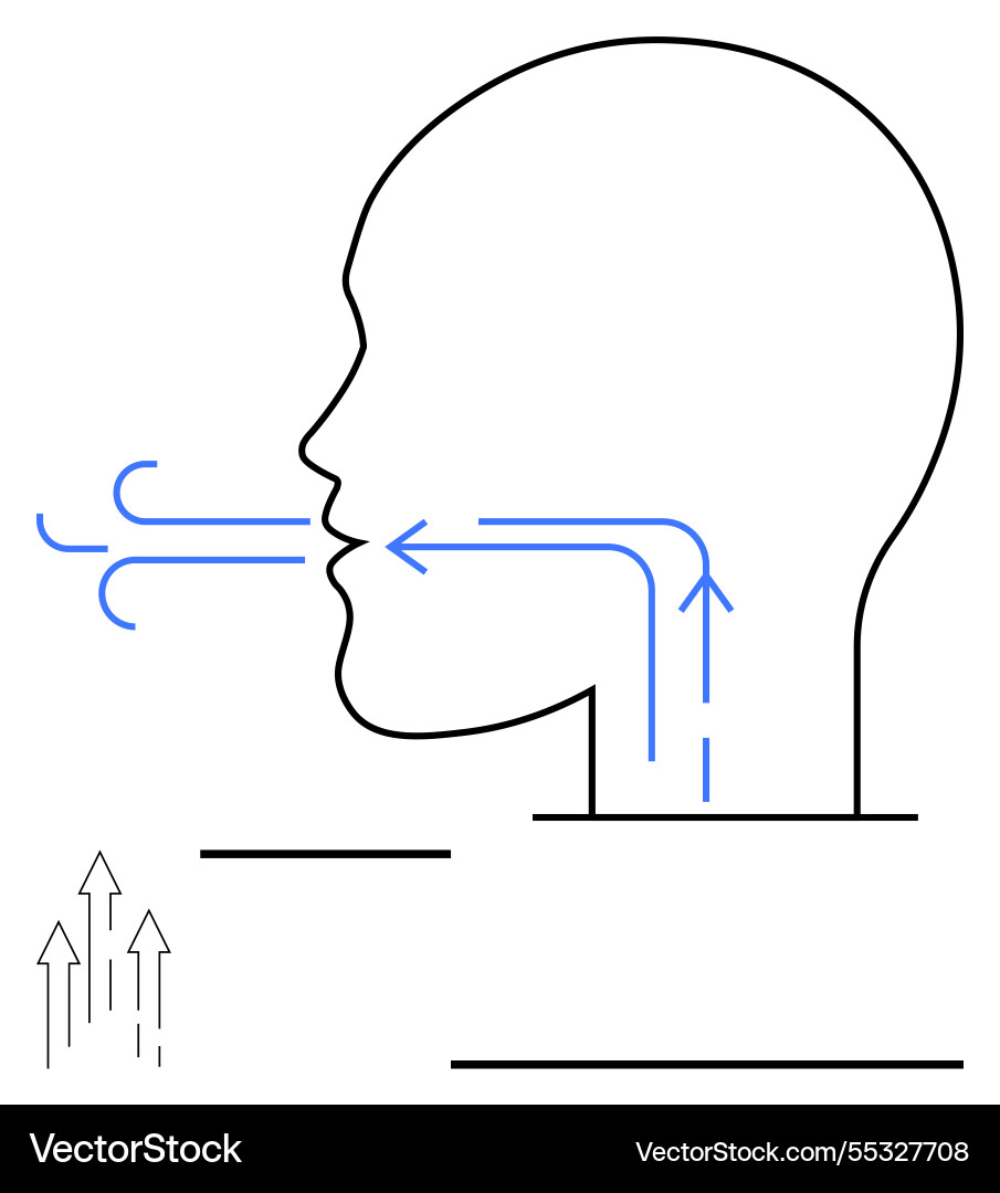 Human head outline with airflow arrows Royalty Free Vector