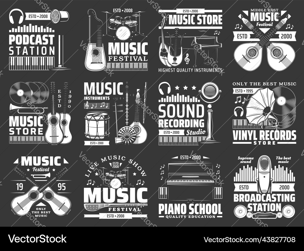 Music instrument vinyl record microphone icons Vector Image