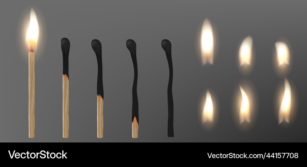 Realistic 3d match stick and different flame icon Vector Image