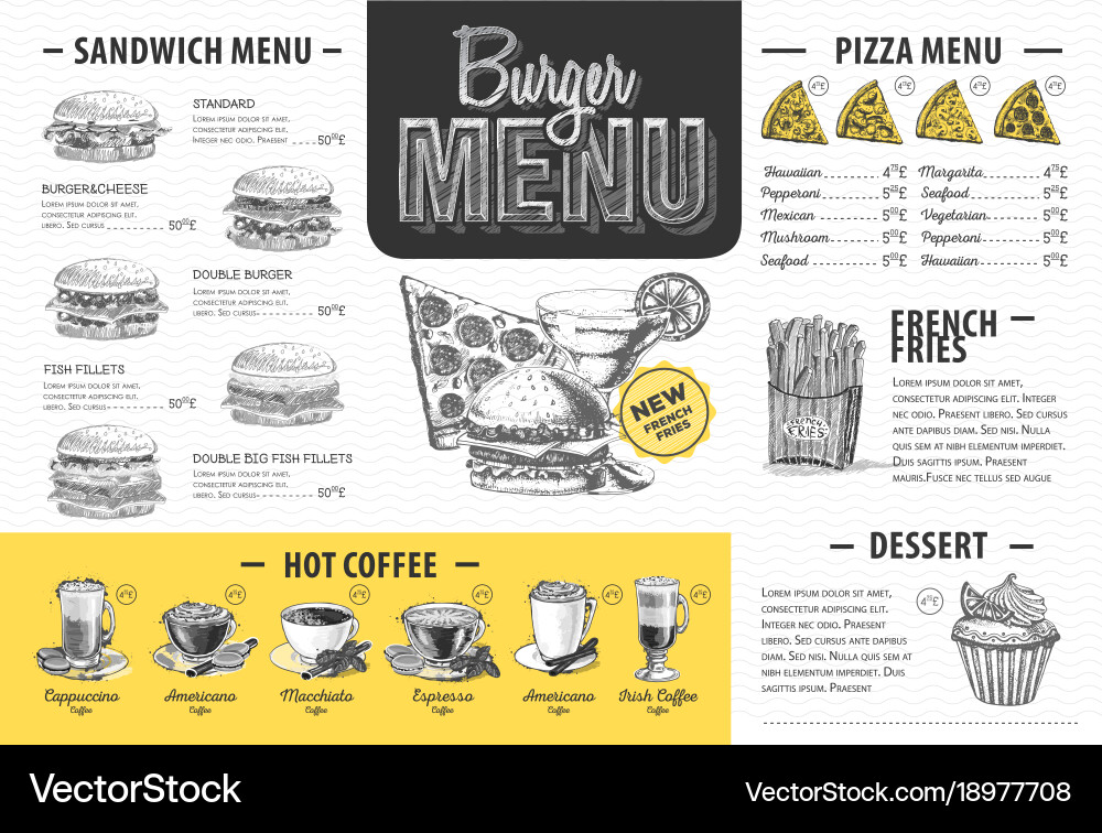 Vintage burger menu design fast food Royalty Free Vector
