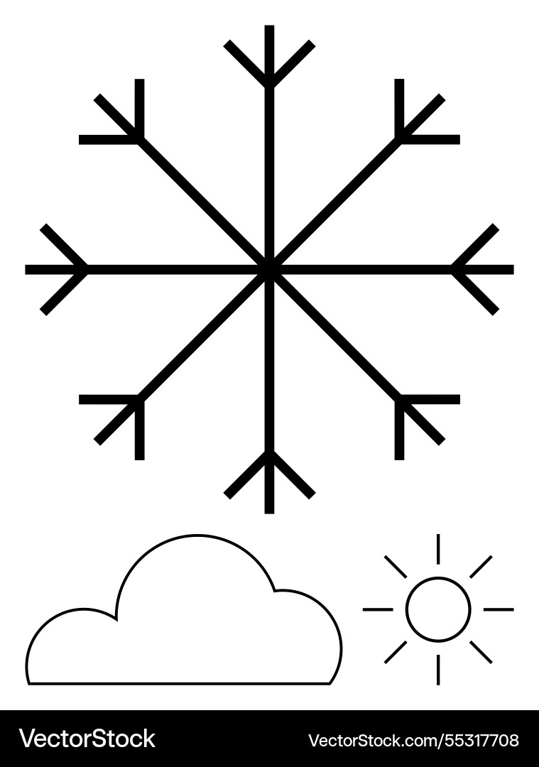 Weather symbols including snowflake cloud Vector Image