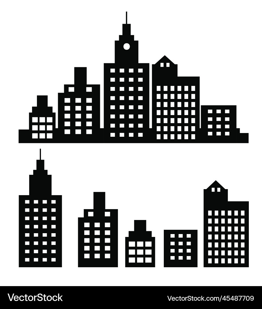 A flat black skyscraper and low-rise building Vector Image