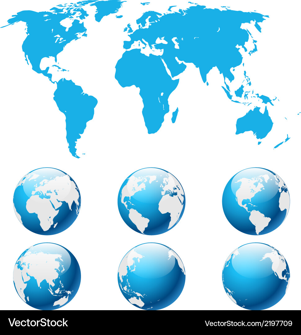 Blue Globe Icon - World Map Royalty Free Vector Image