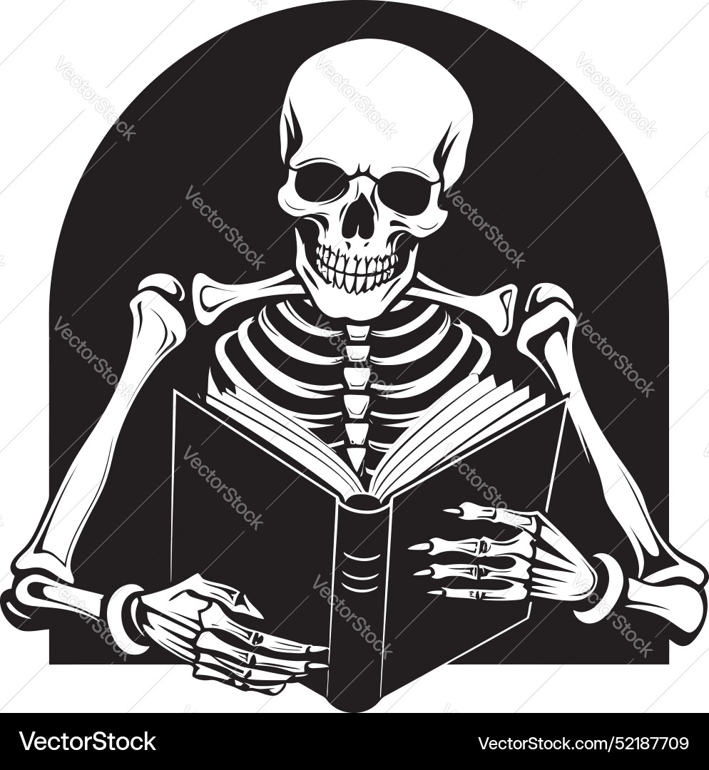 Bone bookworm skeleton deep in reading black logo Vector Image