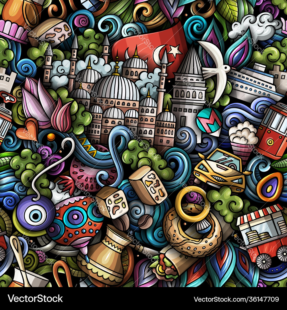 Cartoon doodles istanbul seamless pattern Vector Image
