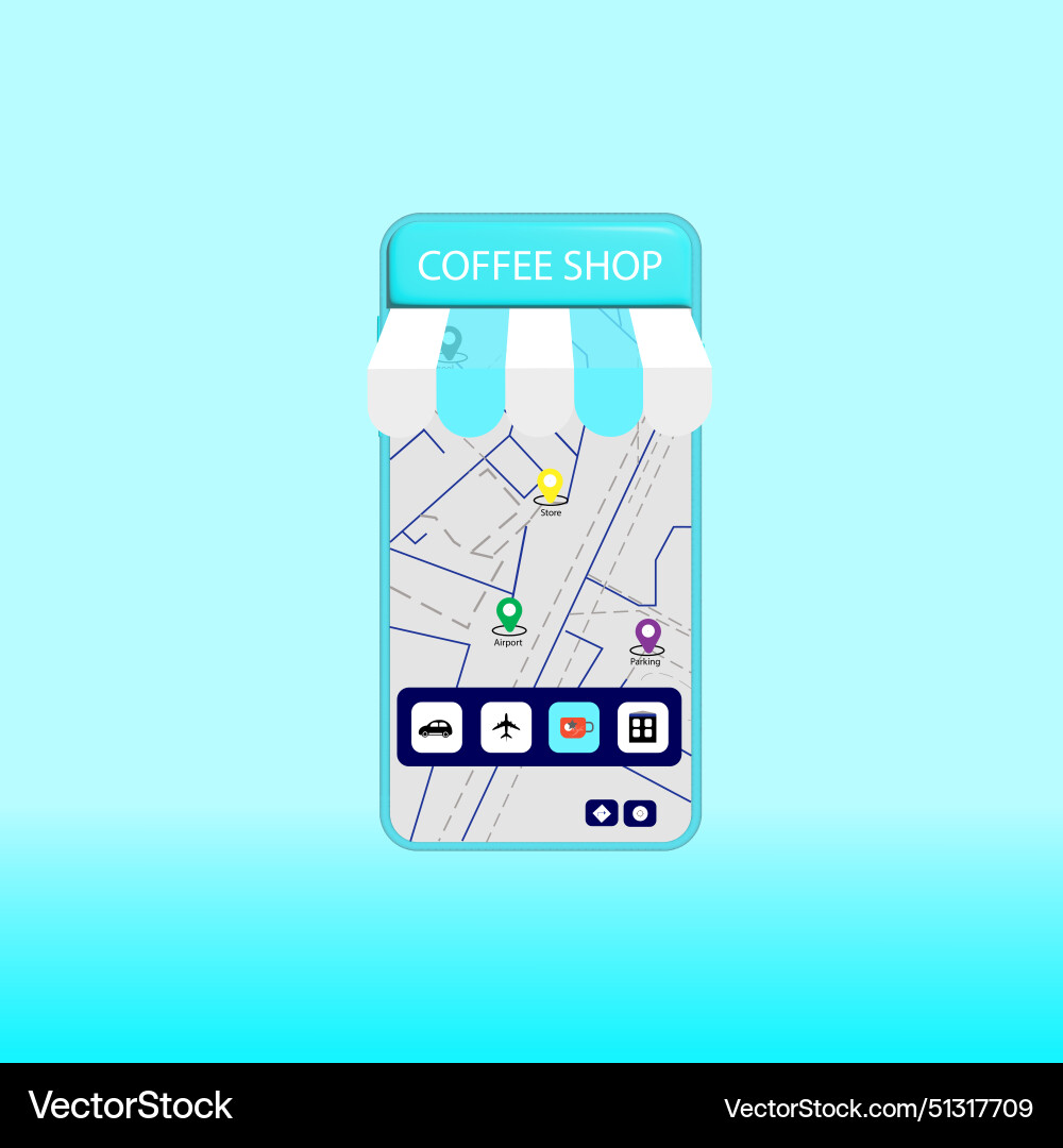 Coffee shop with map Royalty Free Vector Image