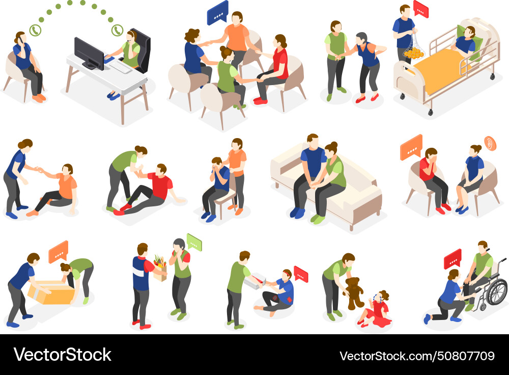 Mutual help icons set Royalty Free Vector Image