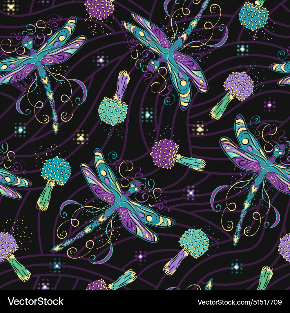 Mysterious pattern with fantasy dragonfly pixie Vector Image