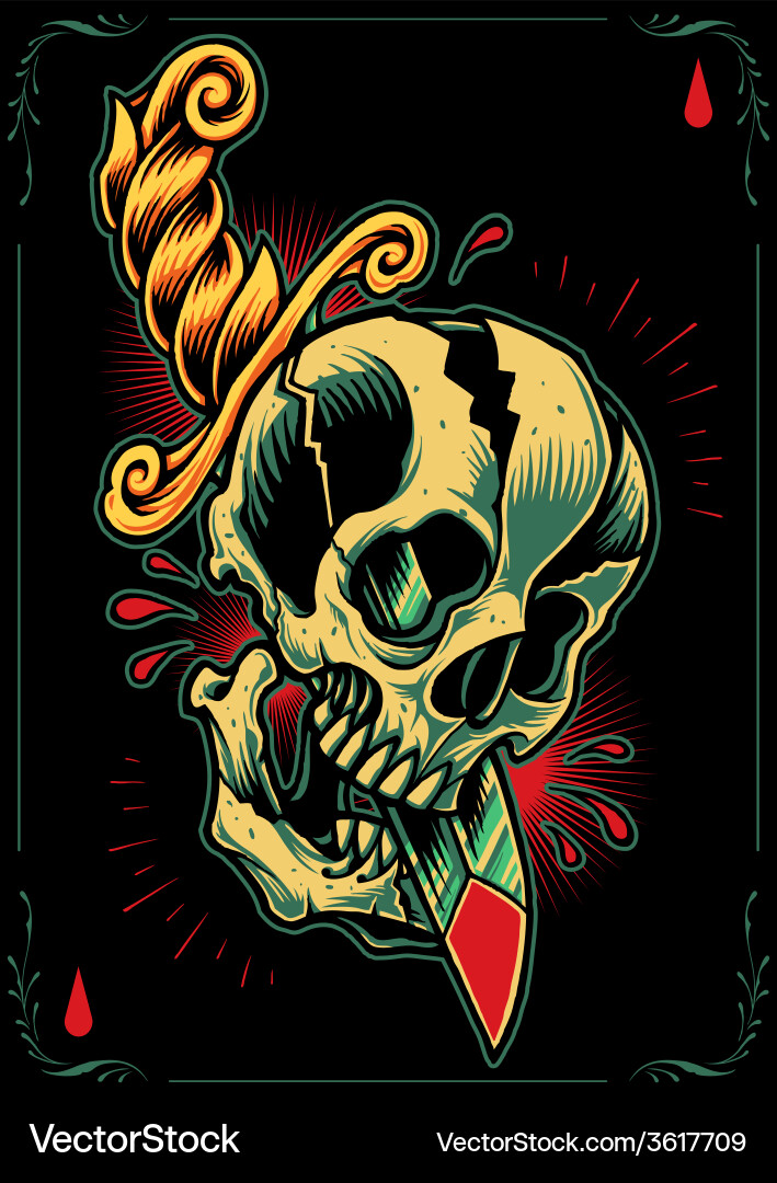 Skull with Dagger Flash Royalty Free Vector Image