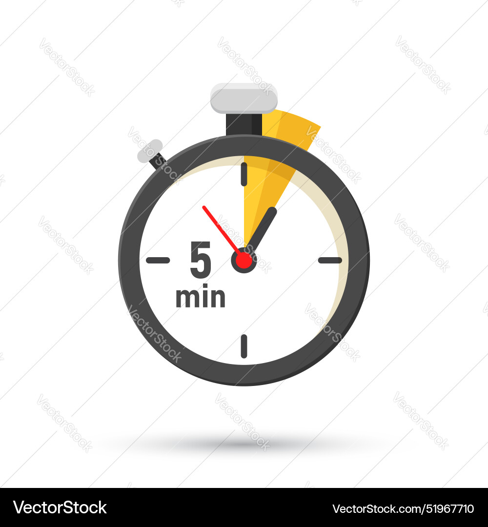 5 Minutes On Stopwatch Icon In Flat Style Clock Vector Image