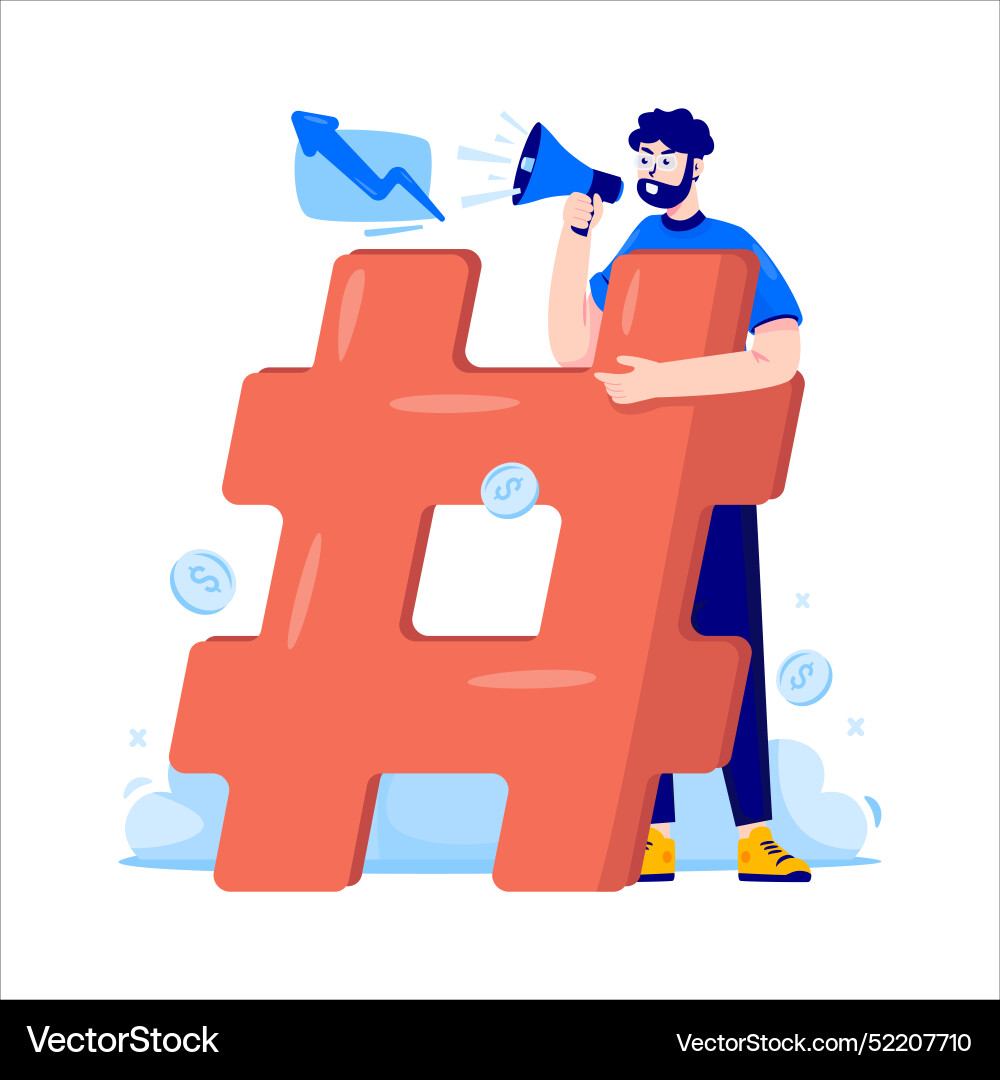 A man with hashtag sign Royalty Free Vector Image