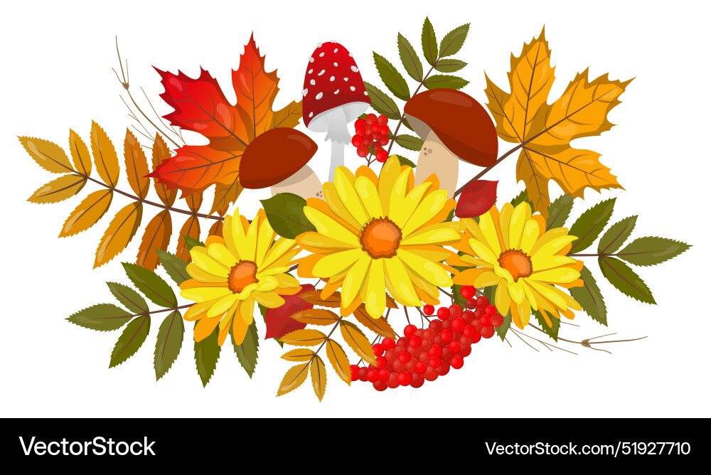Autumn decorative element with flowers Royalty Free Vector
