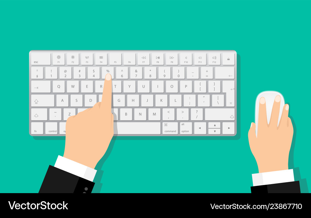 Flat hands typing on white keyboard with mouse Vector Image