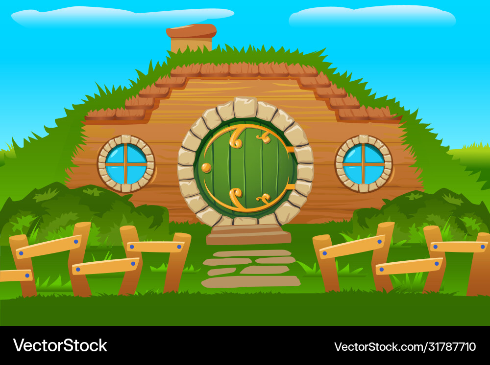 Hobbit Haus Cartoon Zusammensetzung Lizenzfreier Vektor