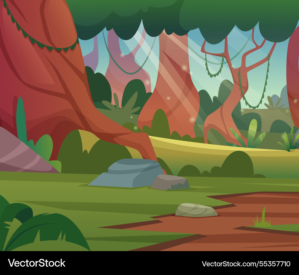 Jungle background cartoon outdoor forest Vector Image