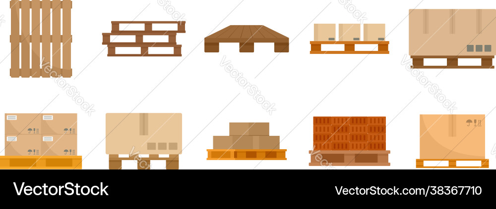 Pallet icons set flat isolated Royalty Free Vector Image