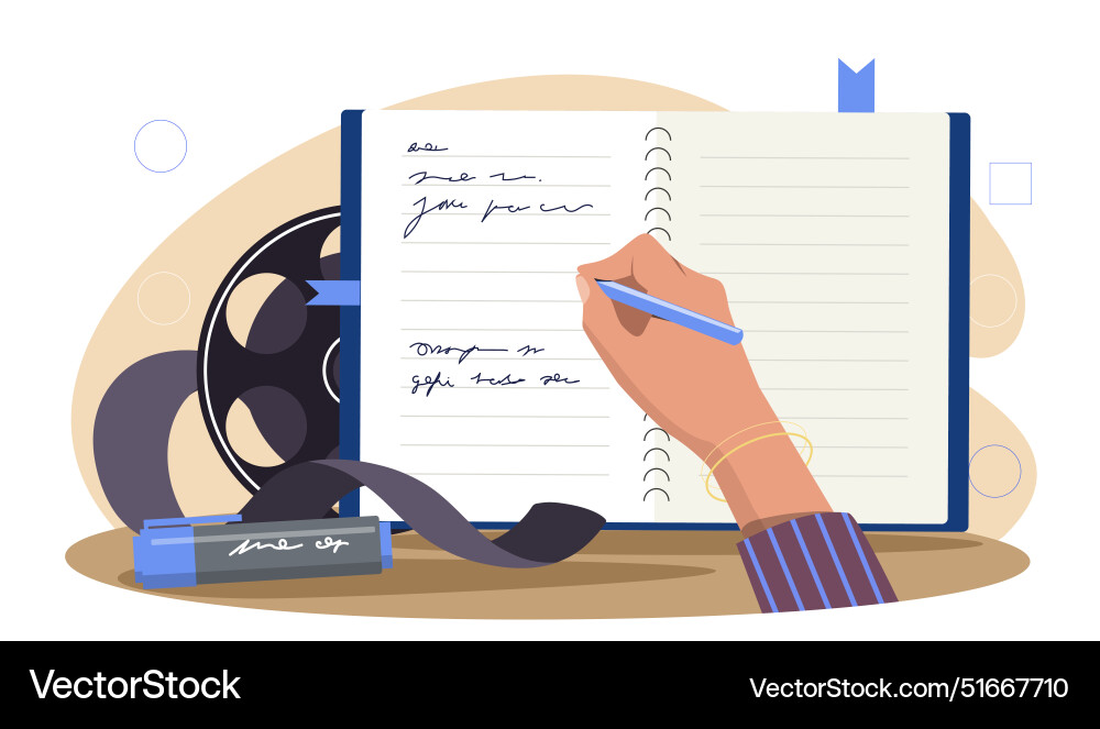 Screenwriter with diary concept woman writing Vector Image