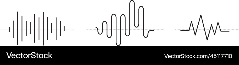 Sinusoid signals set black curve sound waves Vector Image