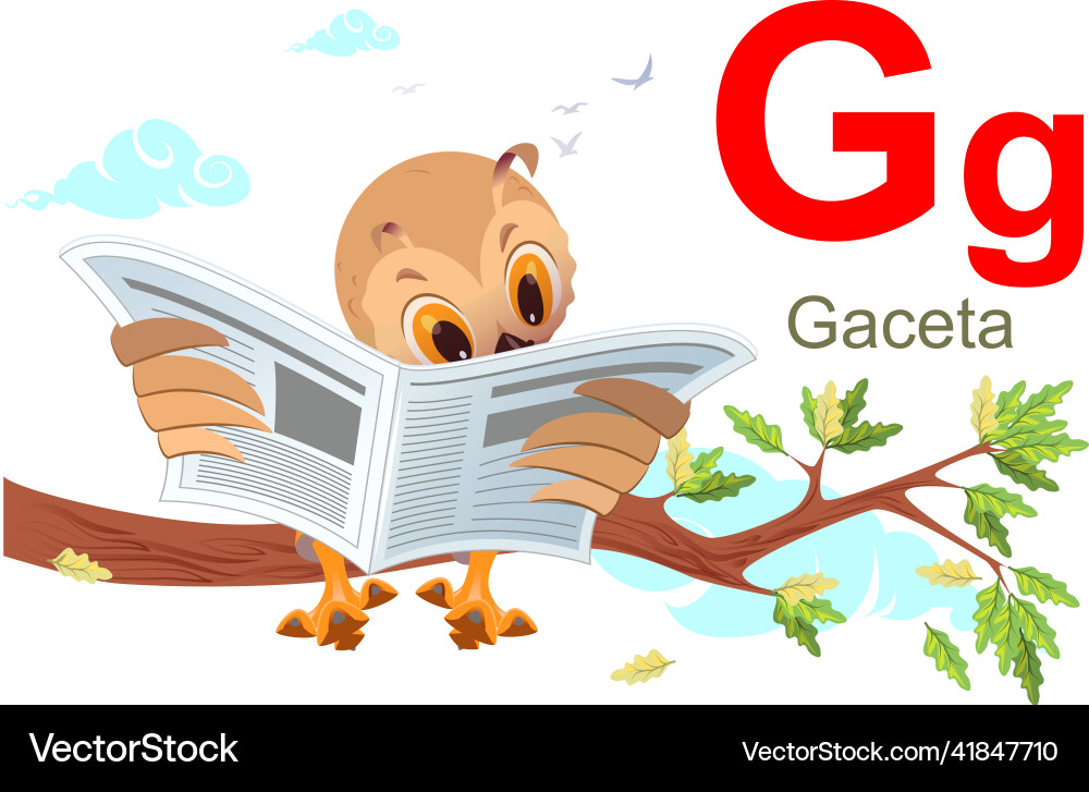 Spanish alphabet letter g newspaper gaceta owl Vector Image