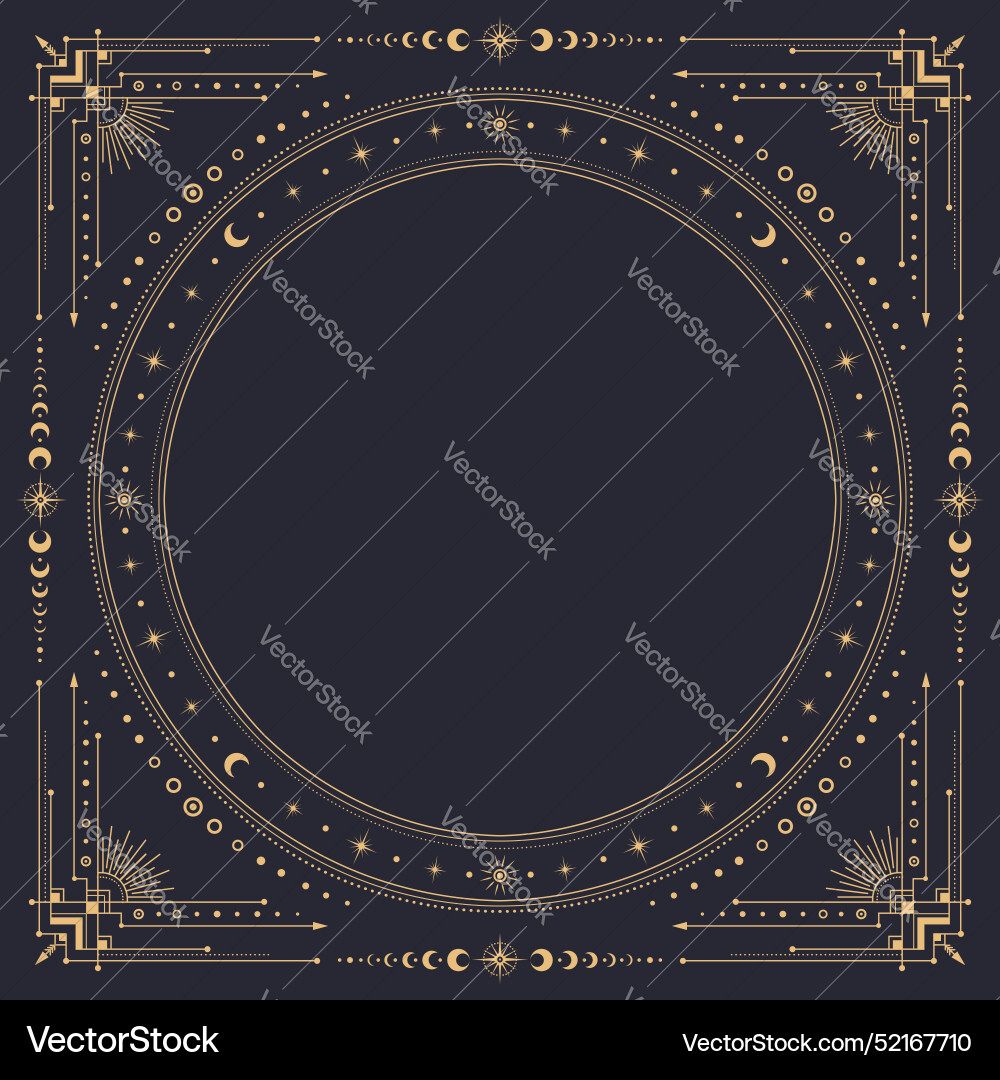 Square celestial frame gold moon and star borders Vector Image