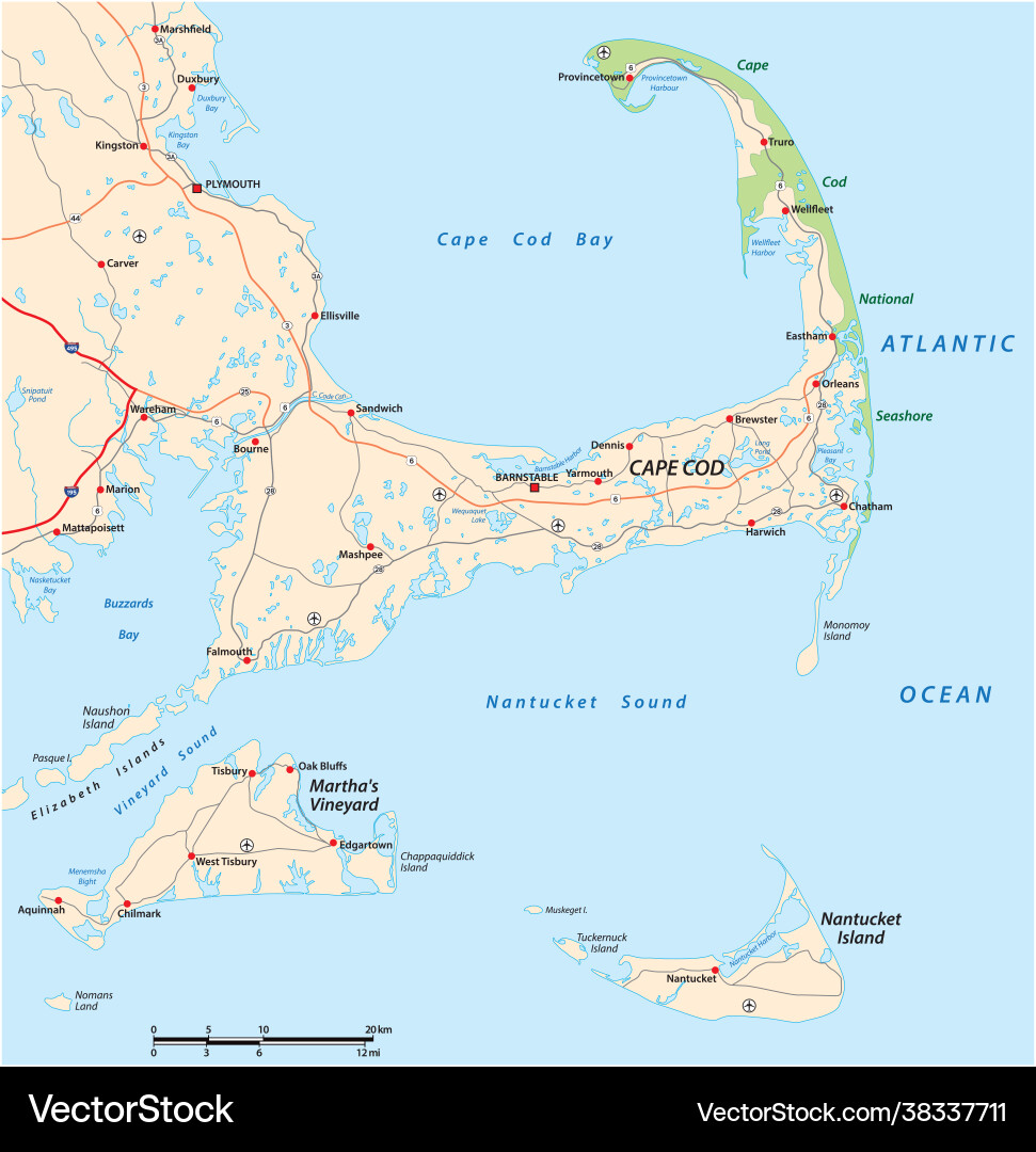 Cape Cod & Islands Map Royalty Free Vector Image