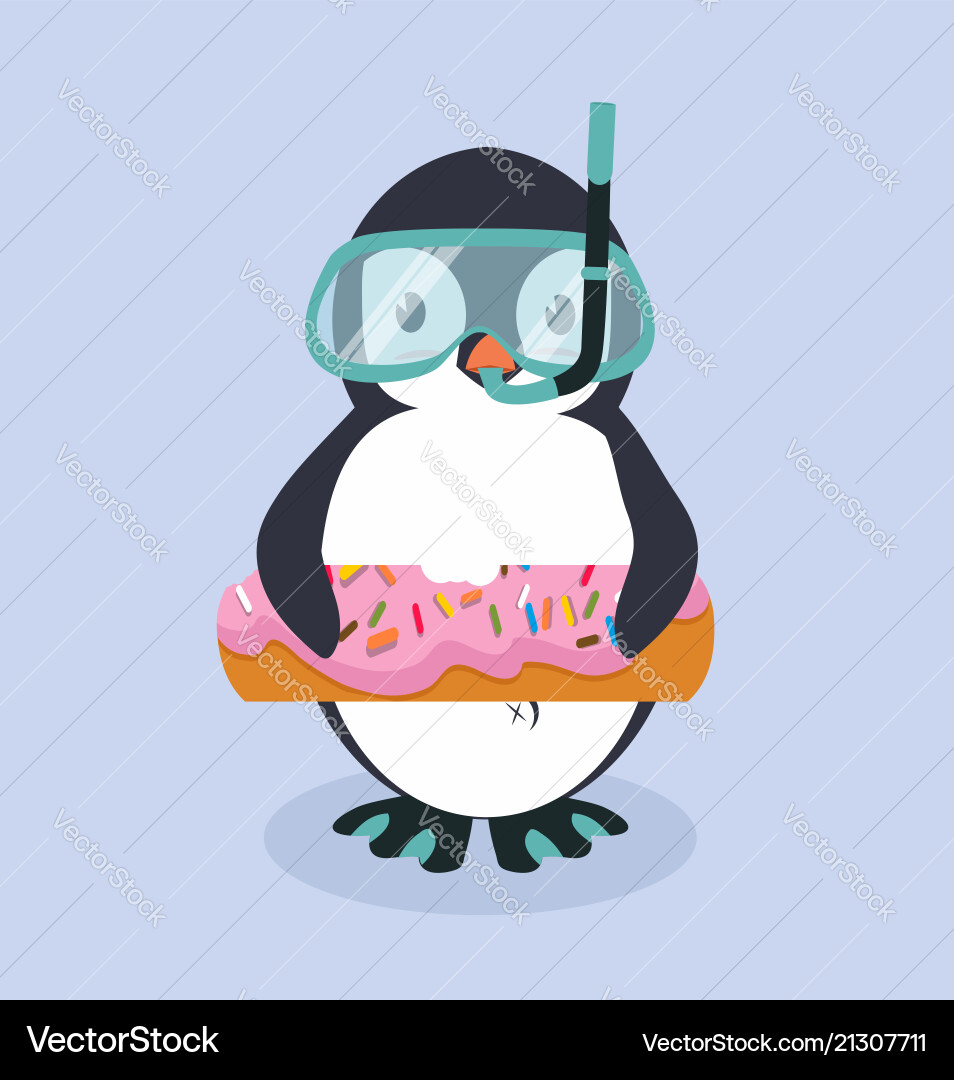 Cute penguin cartoon with donut pool float Vector Image