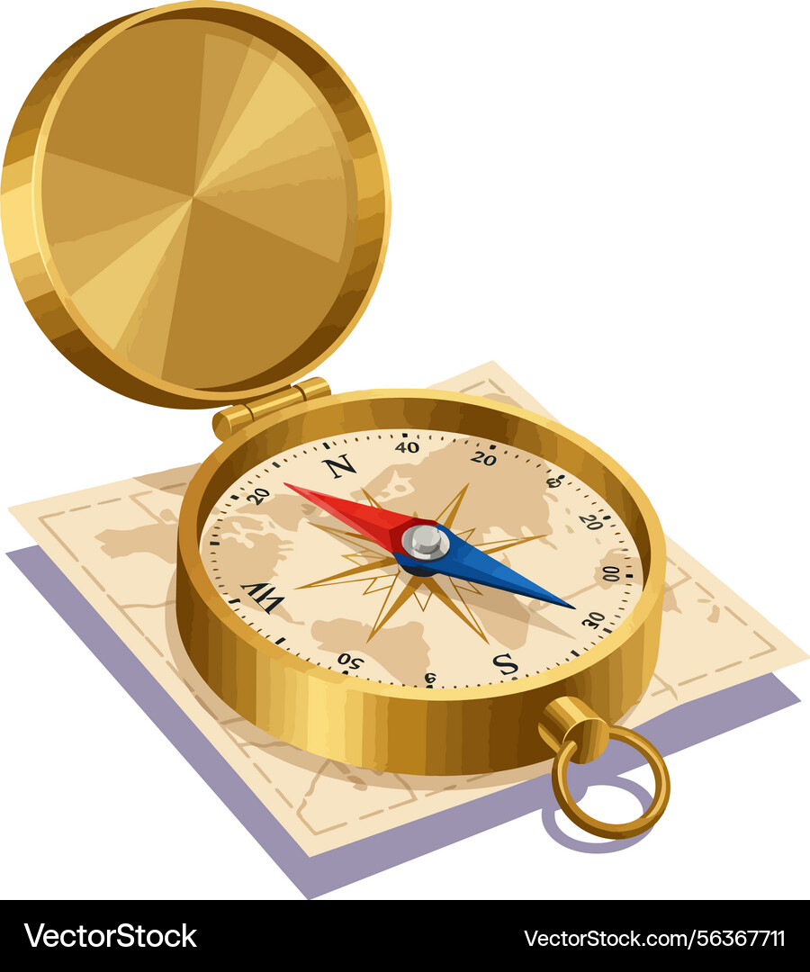 Gold compass with map navigation tool for travel Vector Image